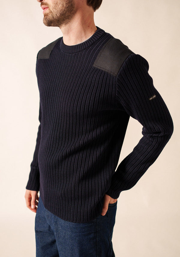 Pull militaire Gouvernail en laine mélangée à empiècements en toile ...