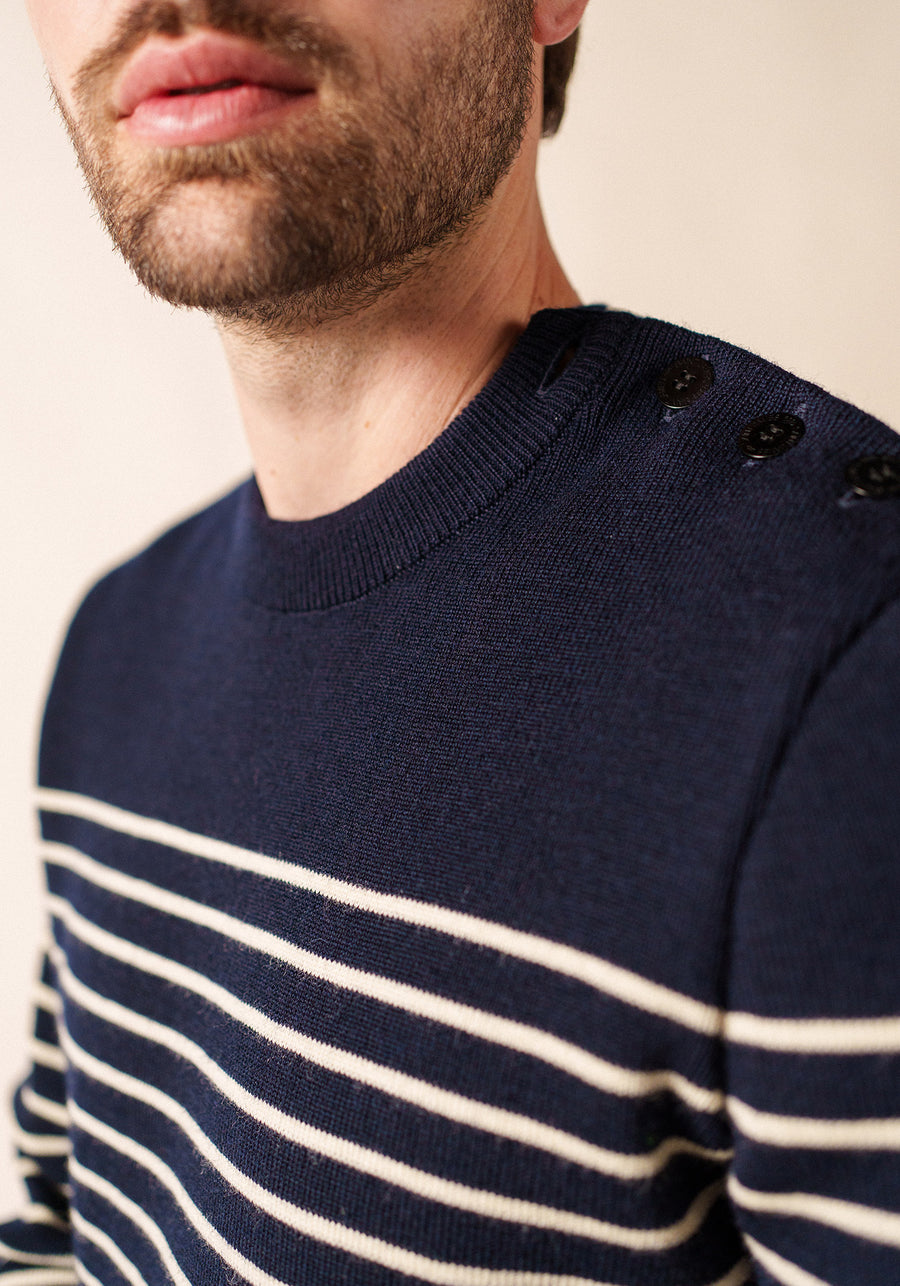 Pull marin rayé Binic coupe confort, en pure laine vierge | SAINT JAMES ...